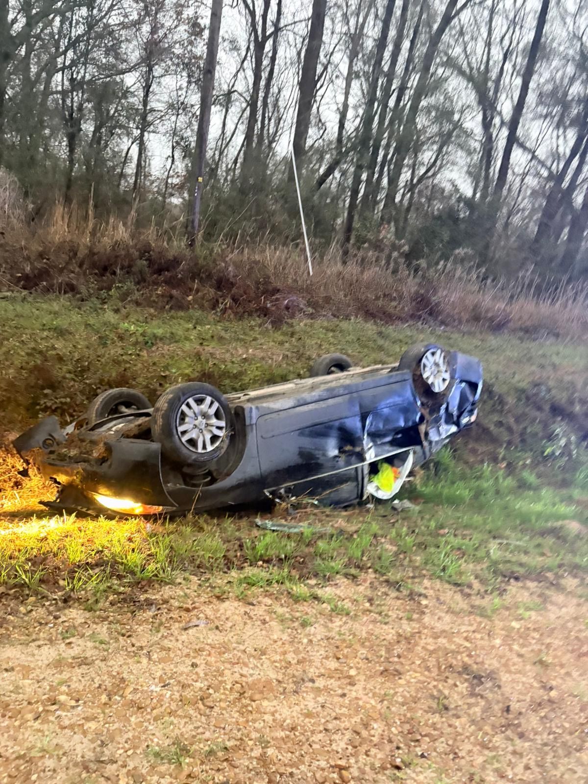 Driver flips vehicle dodging deer on North Palestine Road in Natchez,