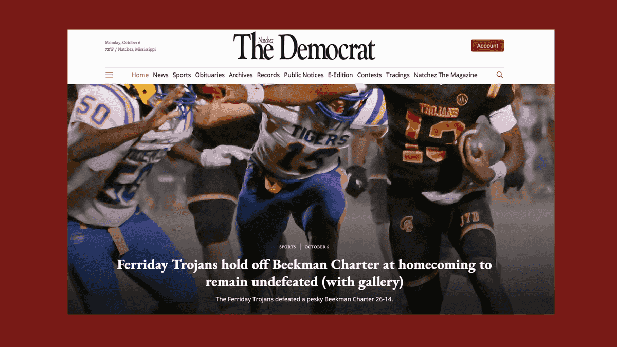 Welcome to The Natchez Democrat's new website