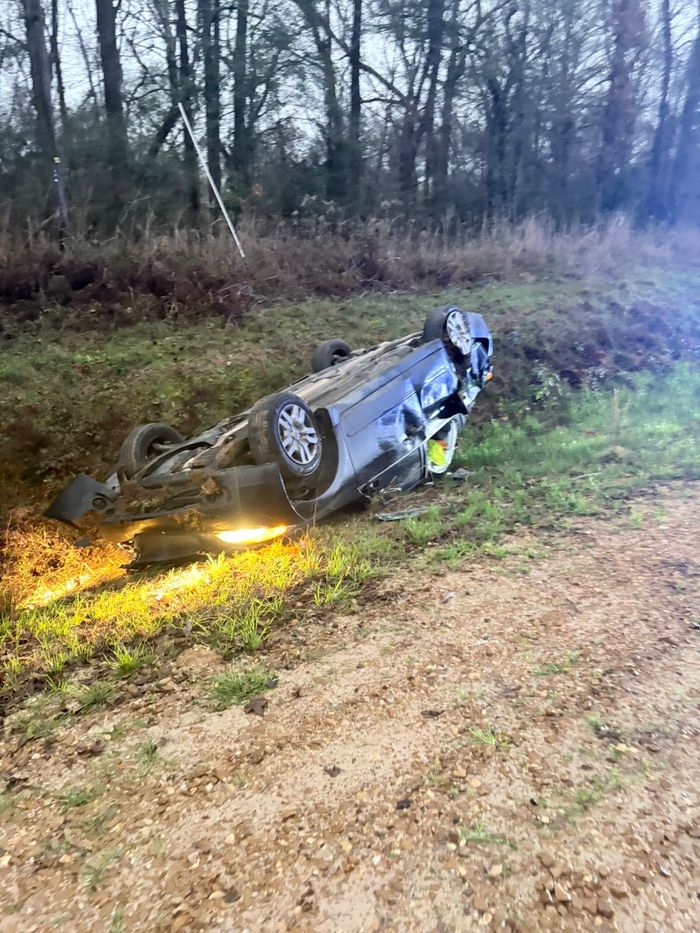 Driver flips vehicle dodging deer on North Palestine Road in Natchez,
