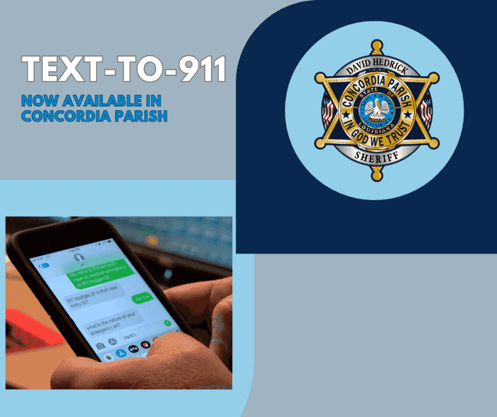 Text-to-911 now available in Concordia Parish