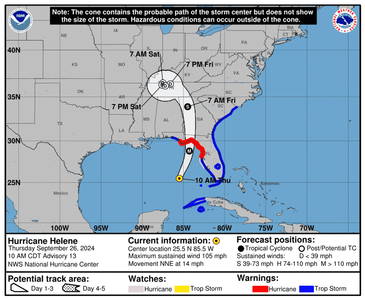 Latest update from the NHC on Category 2 Hurricane Helene for Thursday...