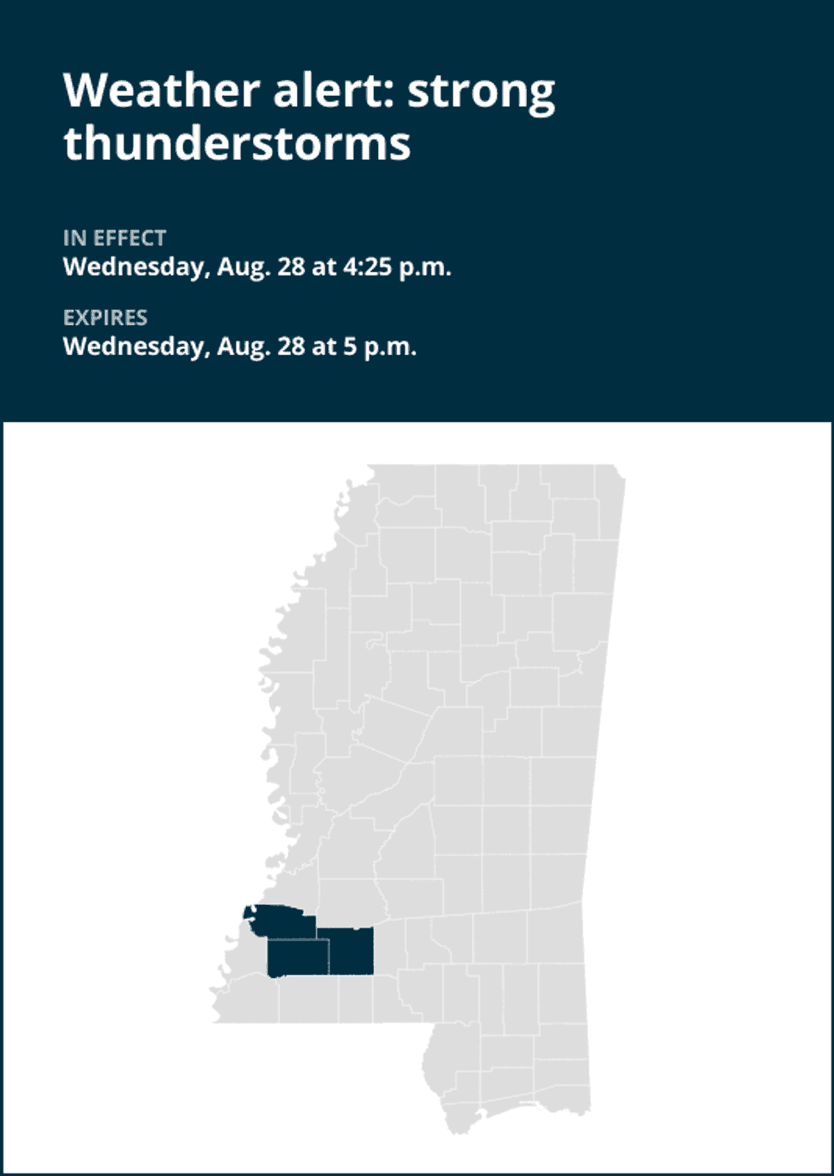Prepare for strong thunderstorms in southwest Mississippi ea...