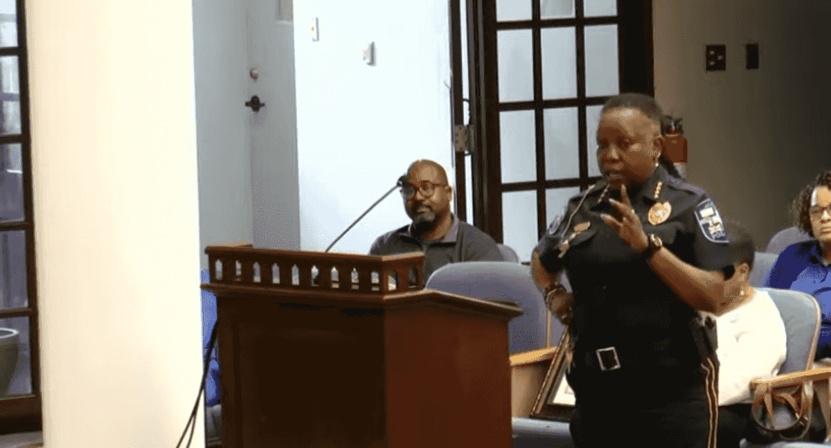 Natchez Police Chief Caroline Green gets applause after emot...