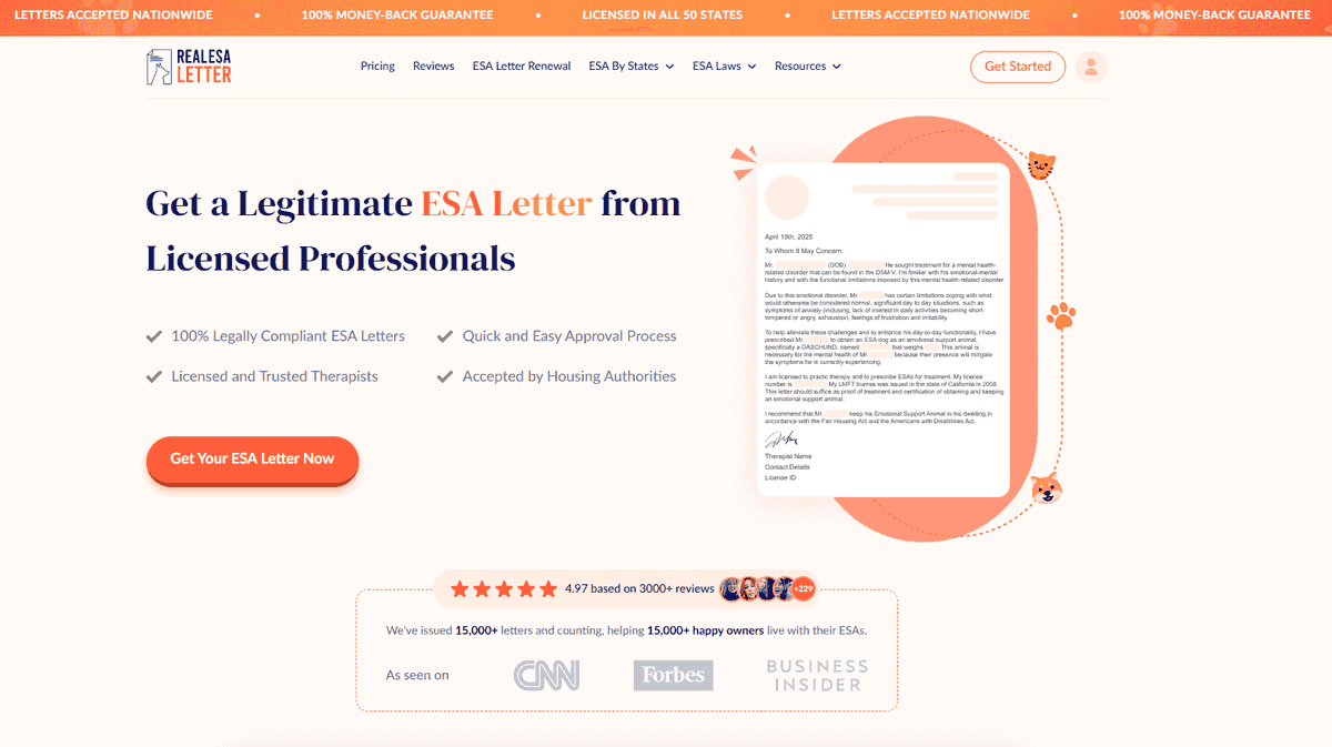 Where to Get the Best ESA Letter for Housing and Travel