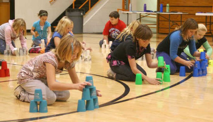Students try breaking sports stacking record