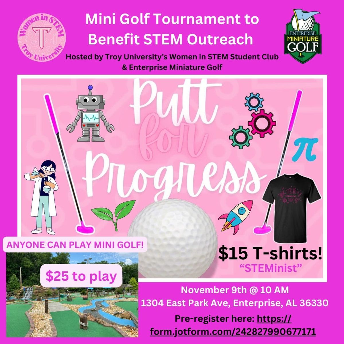 Troy University Women in STEM Club holding mini golf tournament
