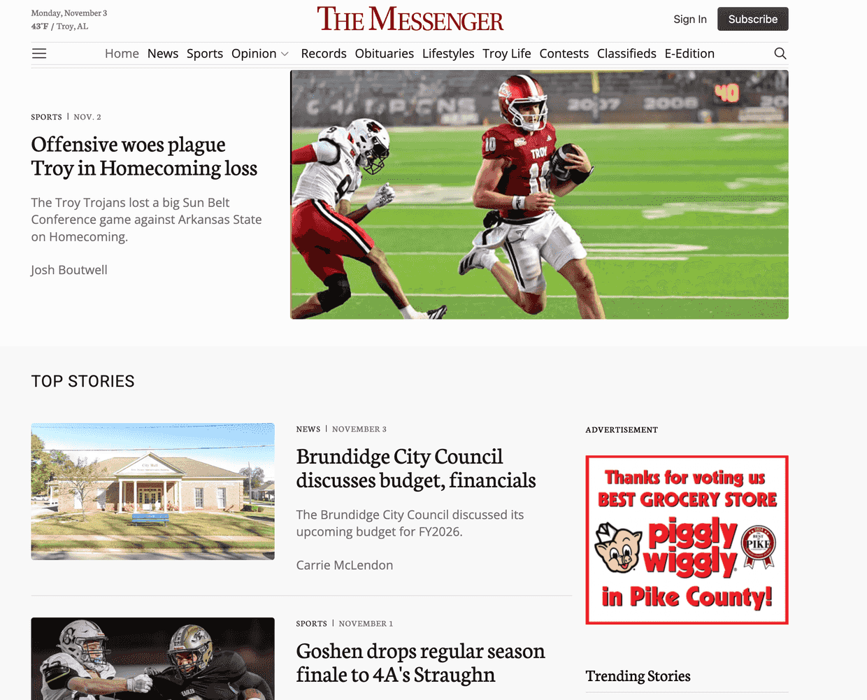 Welcome to The Troy Messenger's New Website