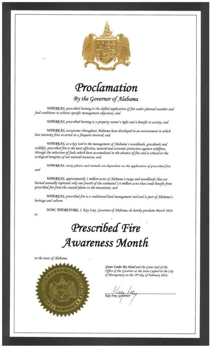 Ivey proclaims March Prescribed Fire Awareness Month