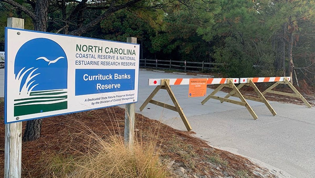 Currituck Banks Reserve parking lot, boardwalk and trail temporarily c...