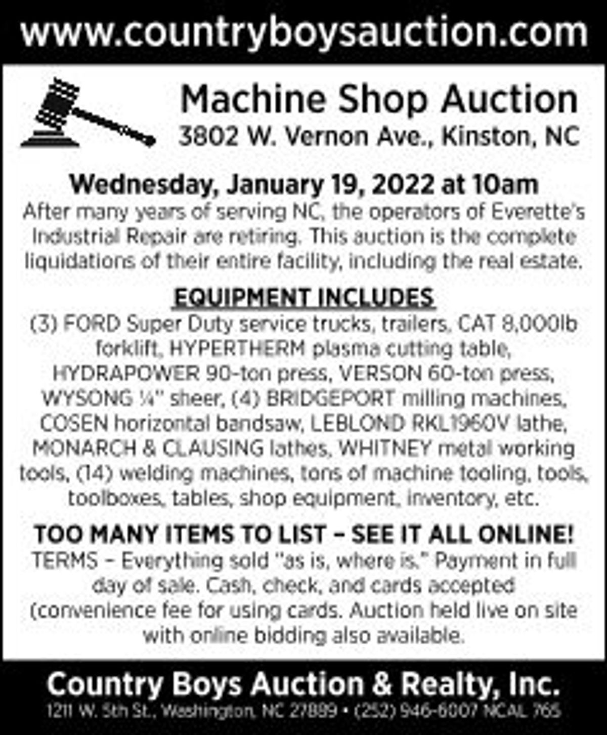 MACHINE SHOP AUCTION