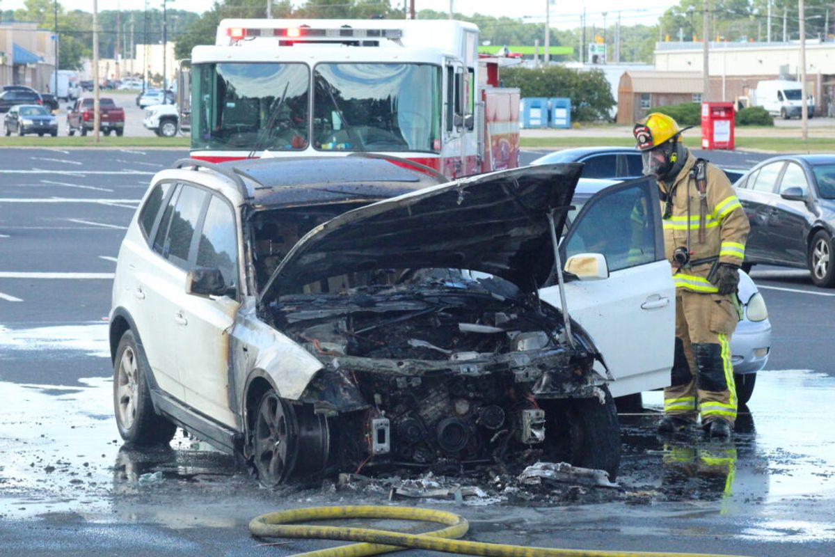 SUV destroyed in parking lot fire