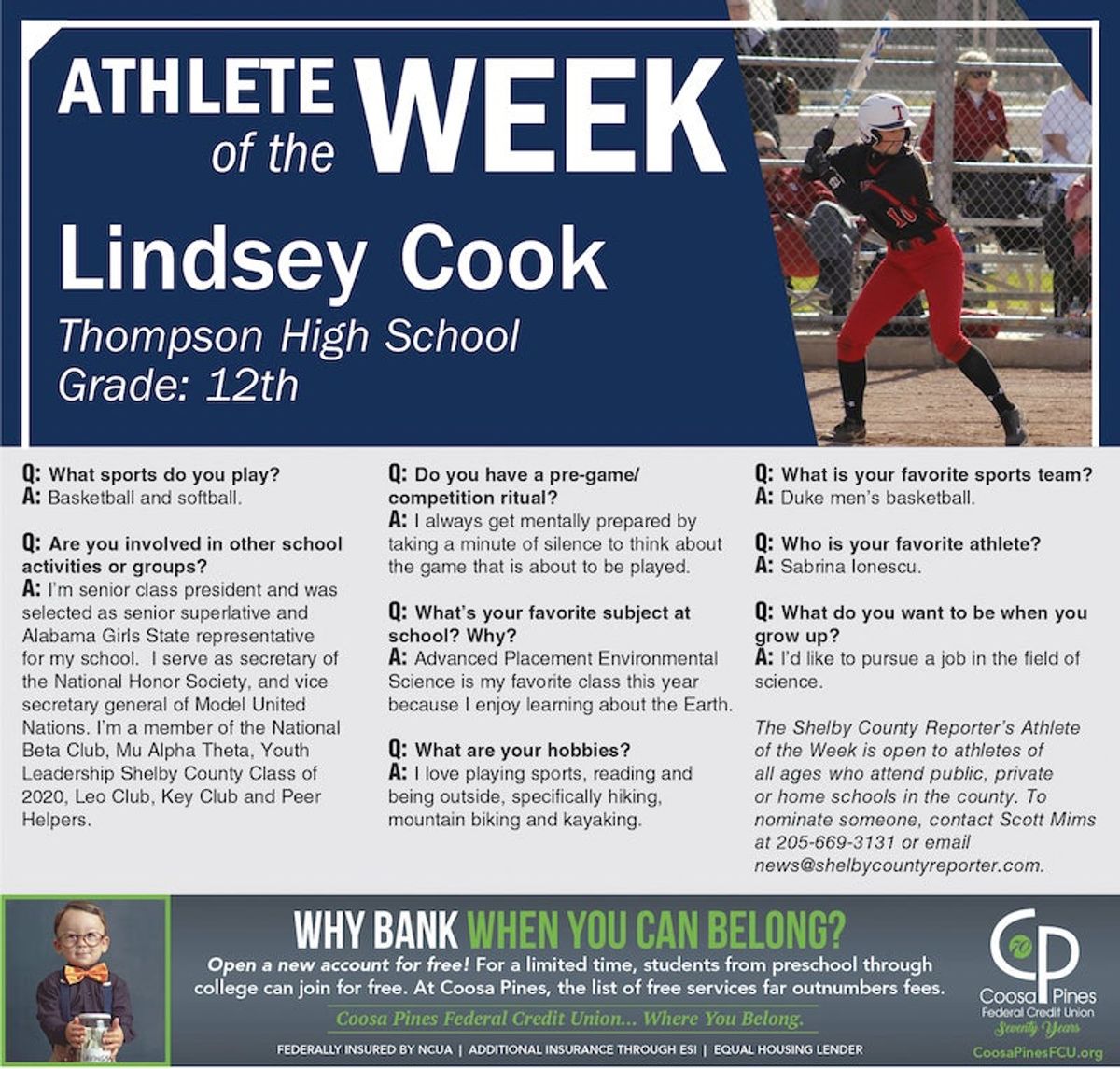 Get to know Athlete of the Week Lindsey Cook