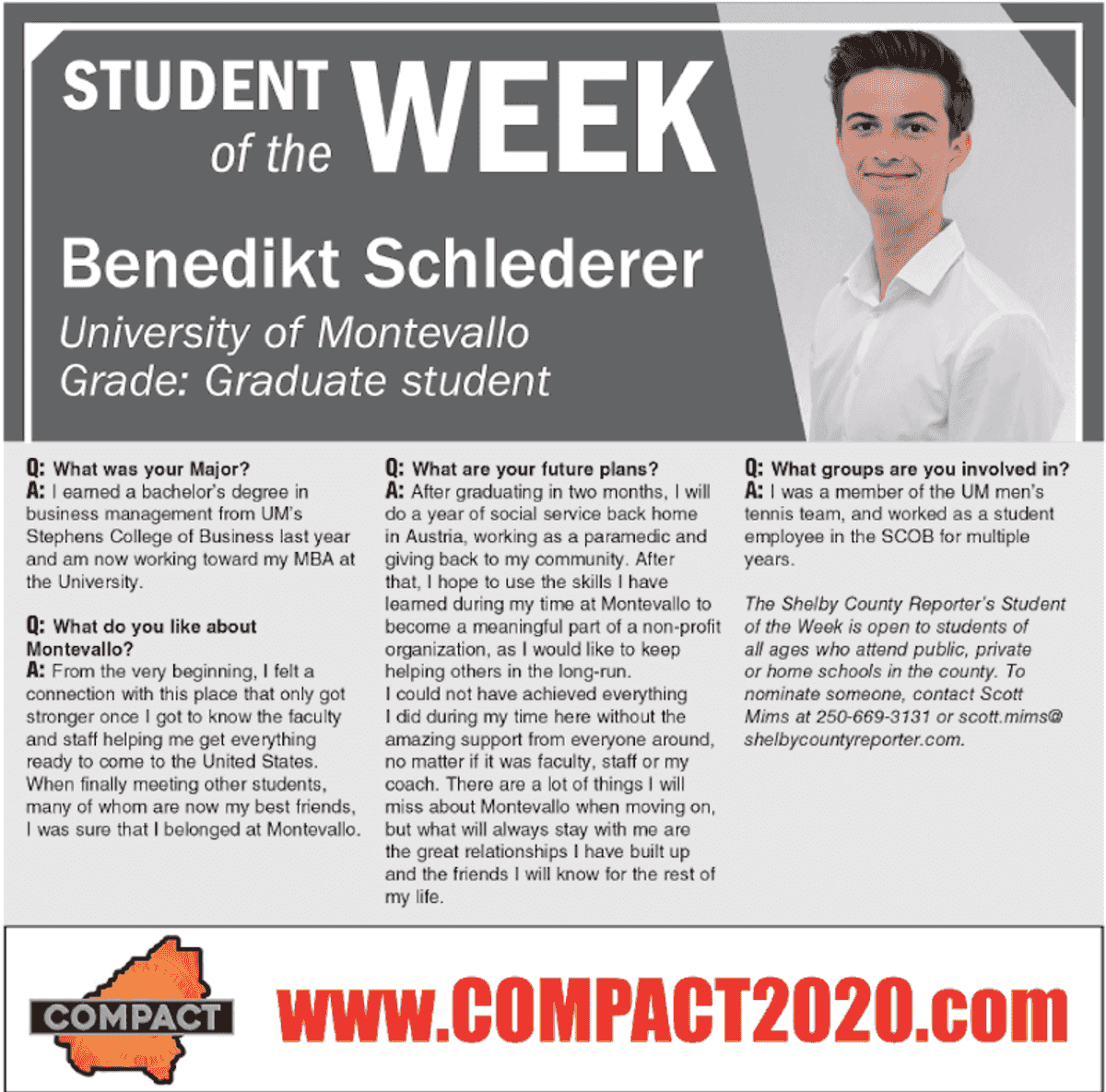 Get to know Student of the Week Benedikt Schlederer