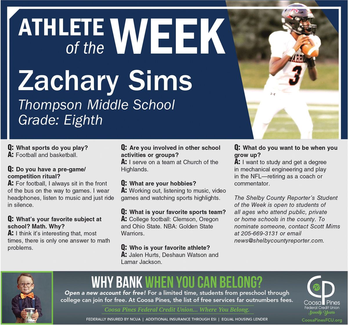 Get to know Athlete of the Week Zachary Sims