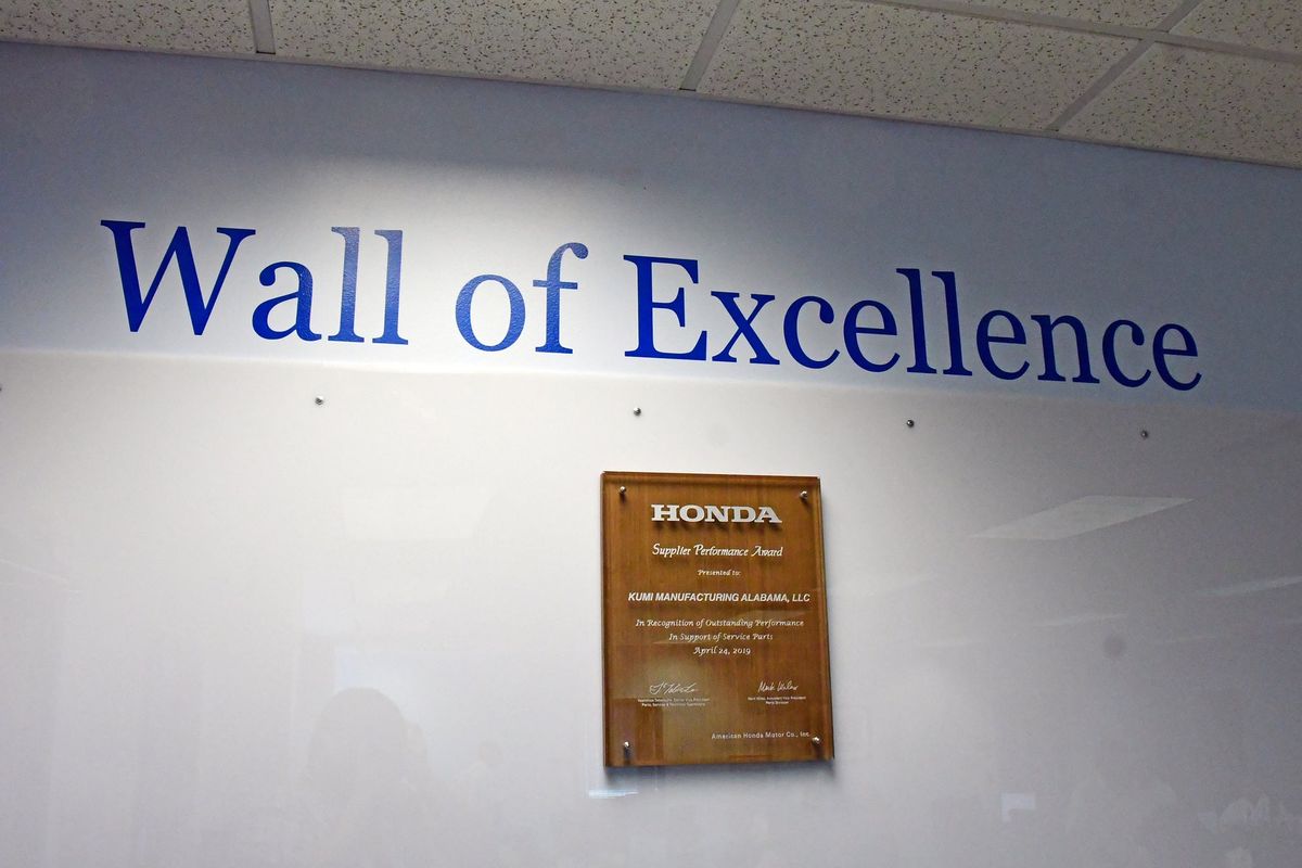 Kumi Manufacturing earns first award from Honda