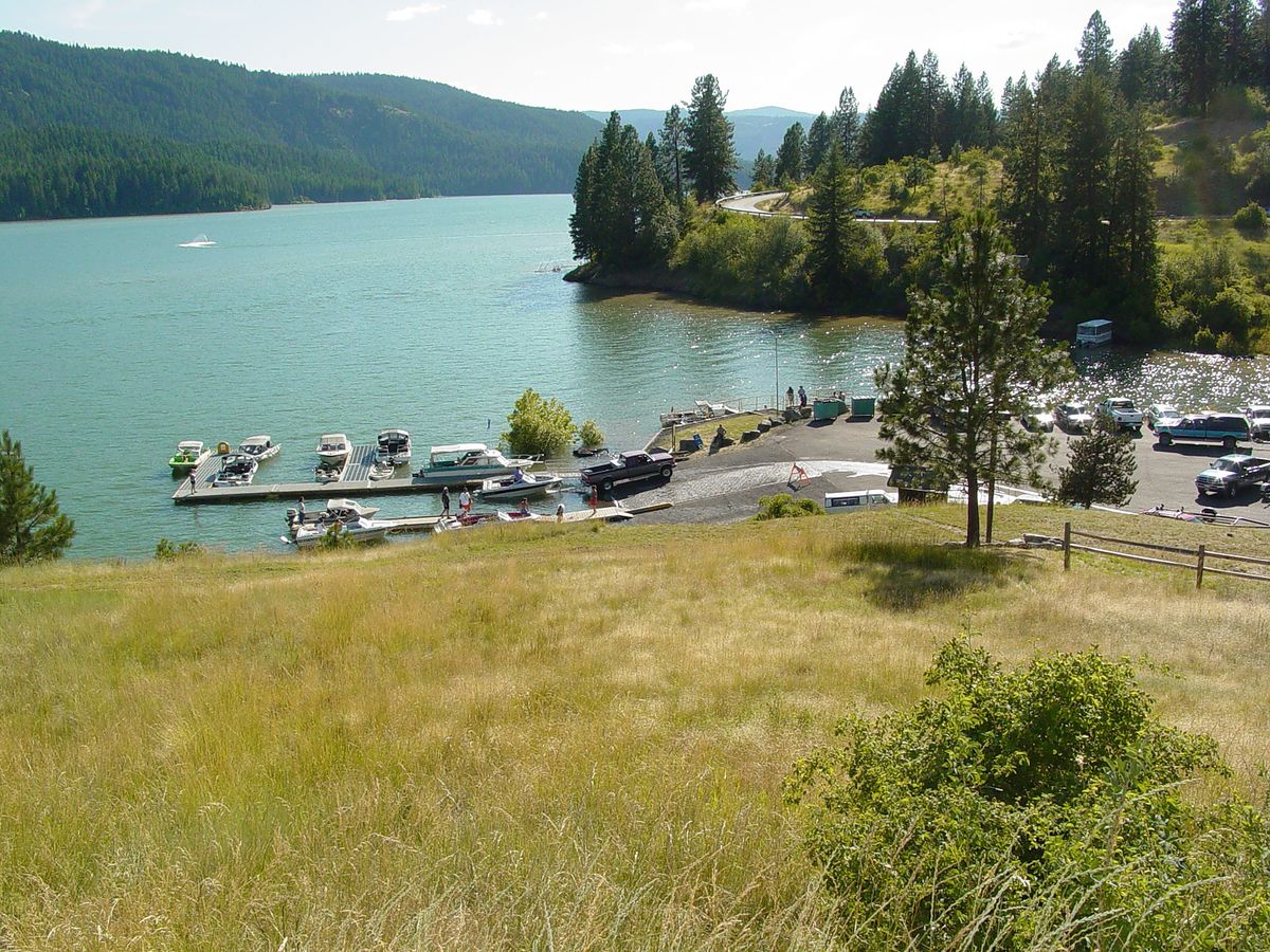 Small landslide blocking access to Dent Campground, boat ram...