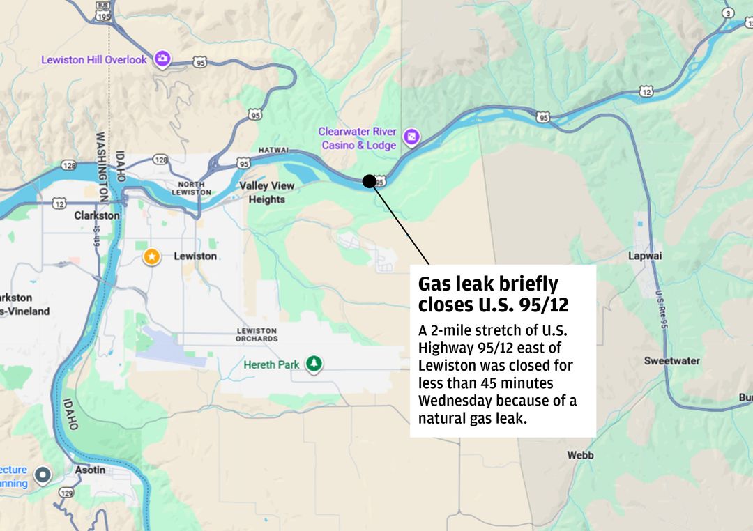 Gas leak causes brief closure of U.S. 95/12 east of Lewiston