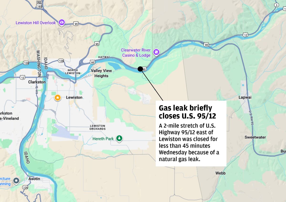 Gas leak causes brief closure of U.S. 95/12 east of Lewiston