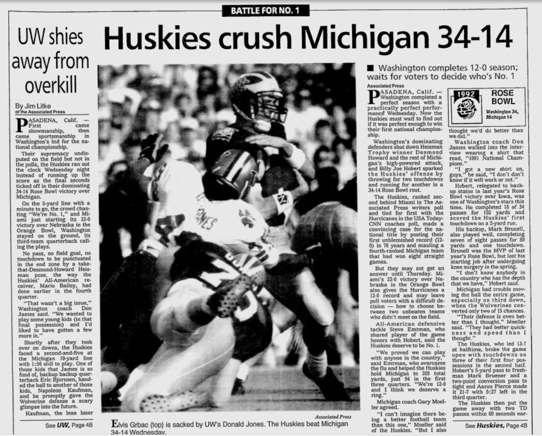 FROM THE ARCHIVES: Huskies crush Michigan 34-14