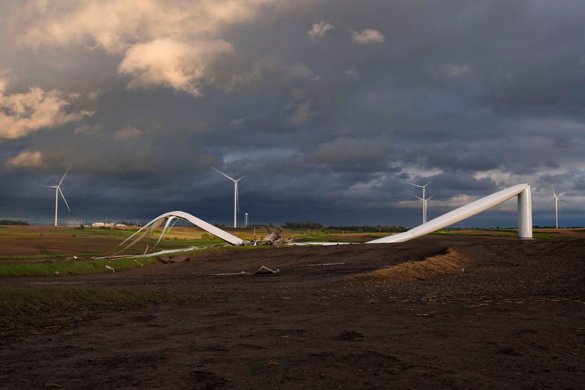 Wind towers crumpled after Iowa wind farm suffers rare direct hit from...