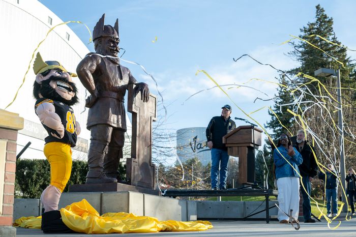 Joe Vandal statue unveiled in front of Kibbie Dome