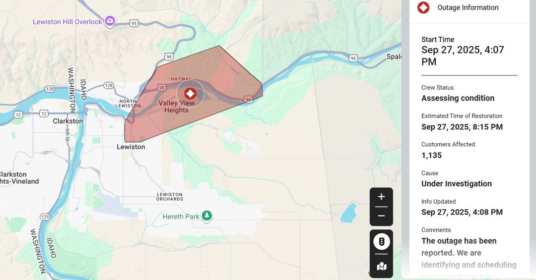 Power outage affects about 1,100 customers in northeastern Lewiston