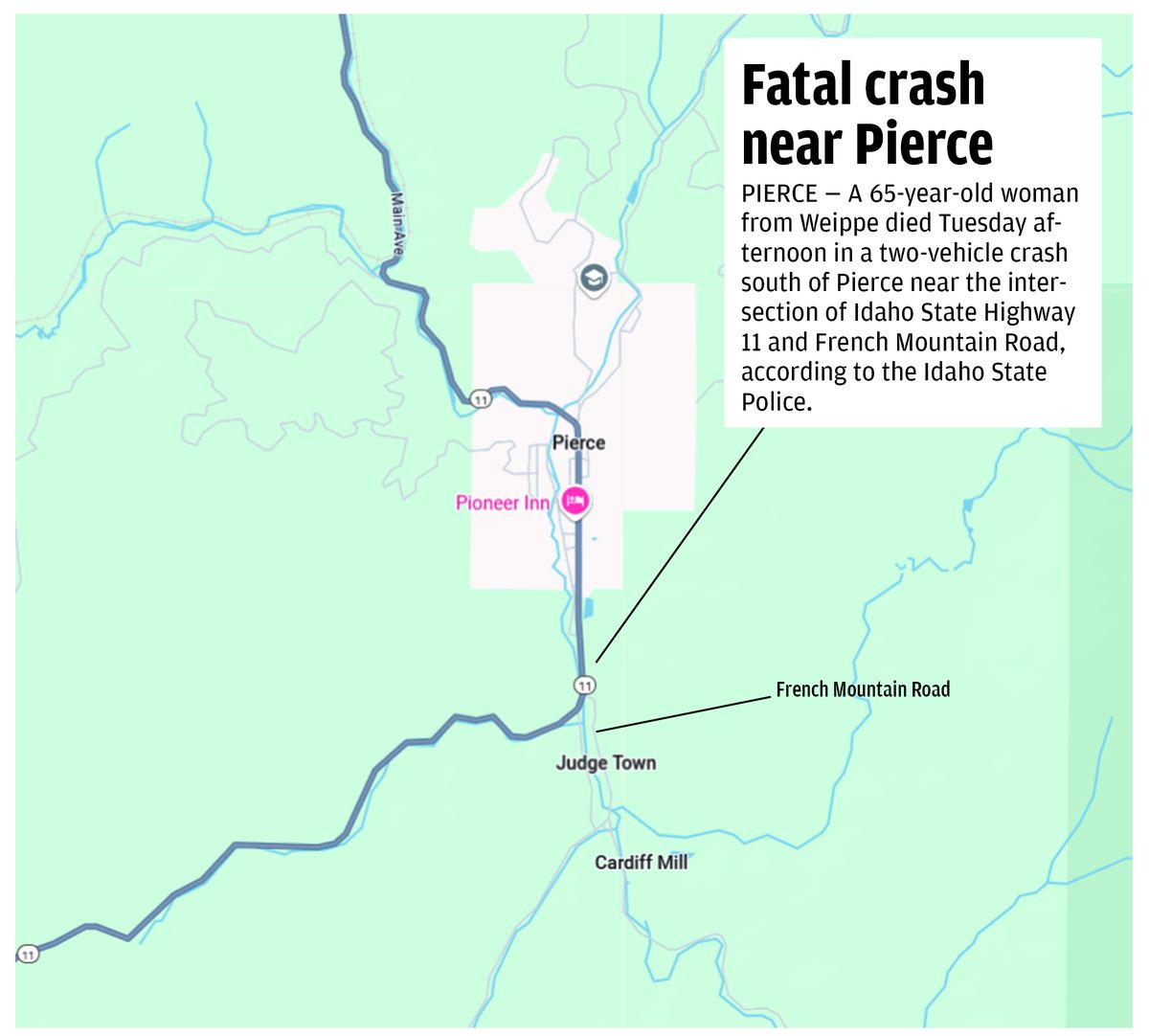 Weippe woman dies in two-vehicle crash near Pierce