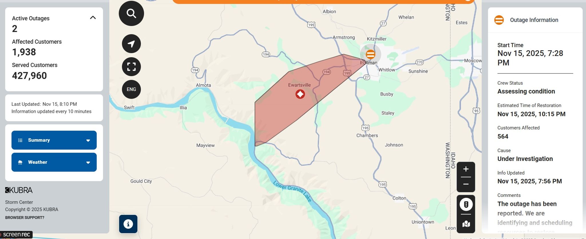 Power outage in Whitman County affecting nearly 2,000