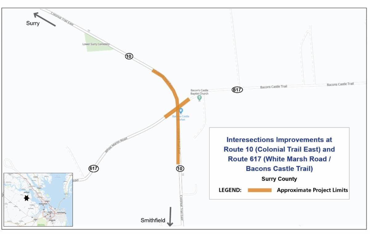 Bacons Castle intersection work begins