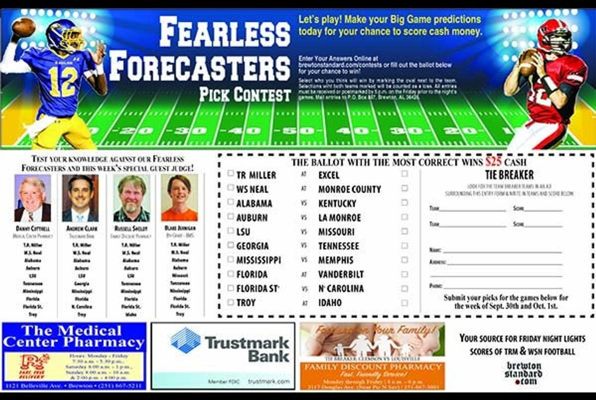 Fearless Forecasters football contest for Sept. 28, 2016