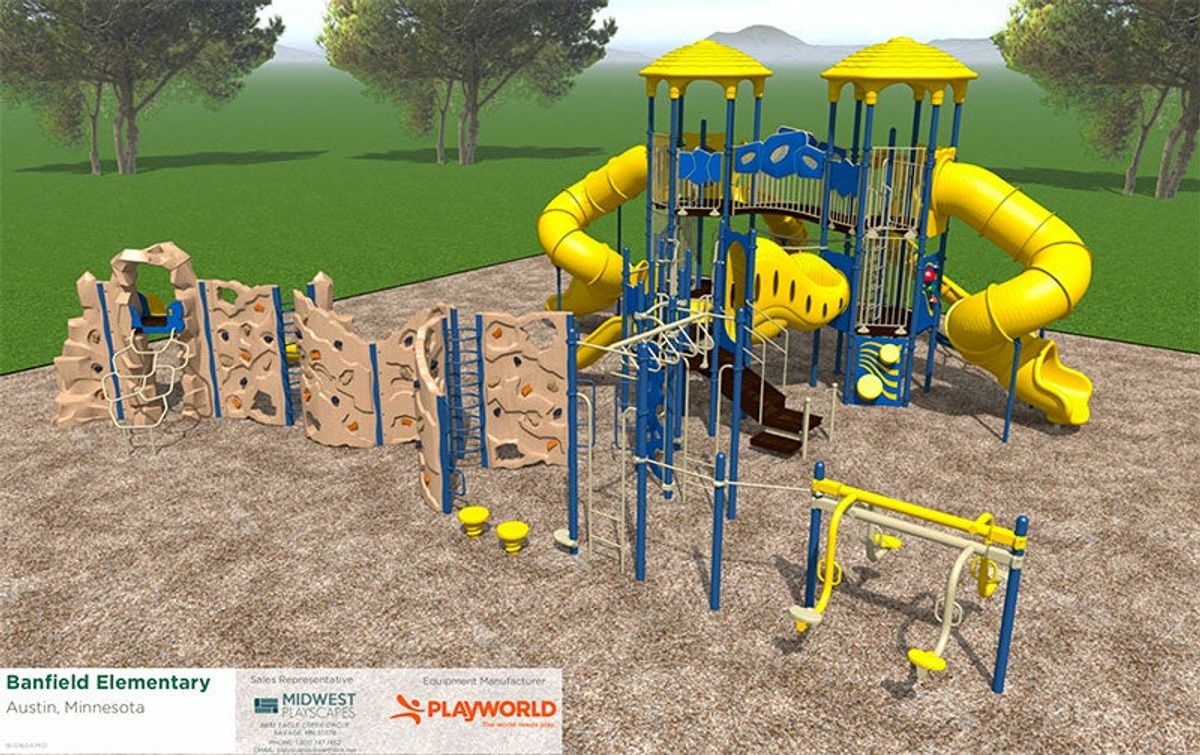 Banfield students enjoying the new playground equipment