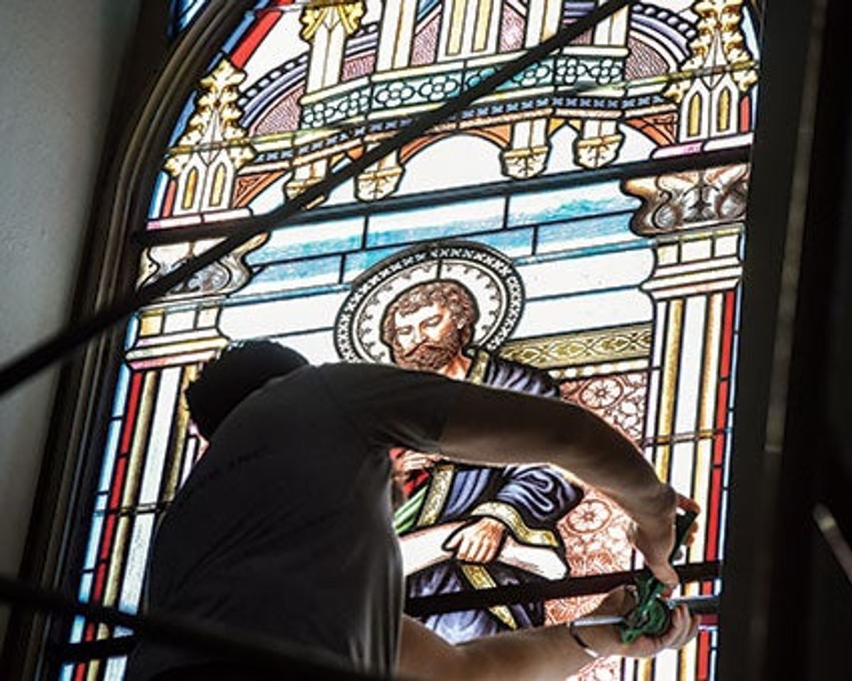 Spirit of Glass; Window installation continues at St. August...