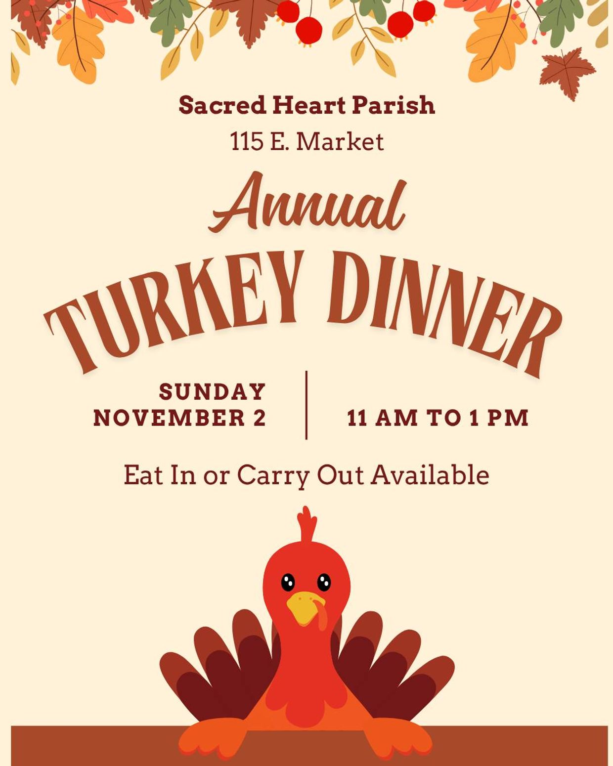Enjoy a full turkey dinner at Sacred Heart Parish’s annual event on No...