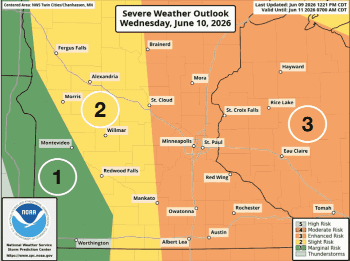 Damaging wind risk from late-night storms possible in Albert...