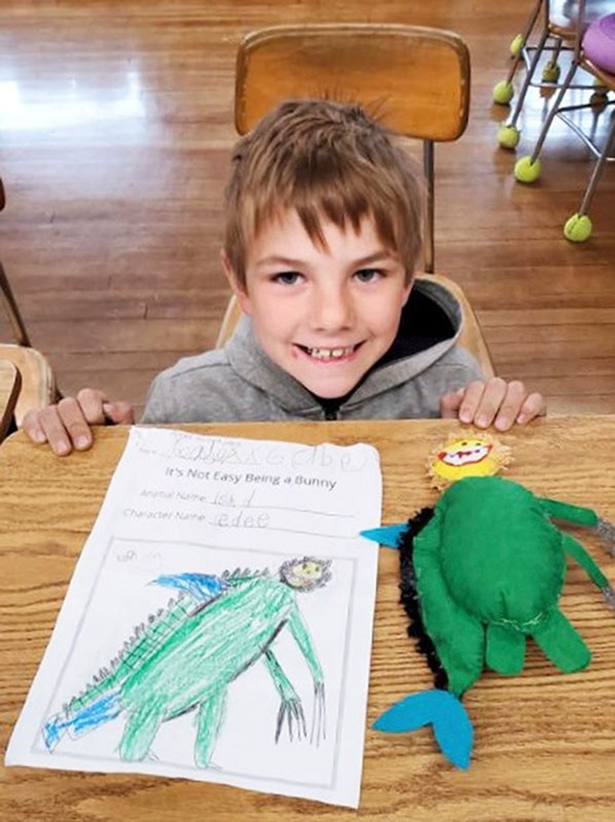 Students create new animals after reading a book