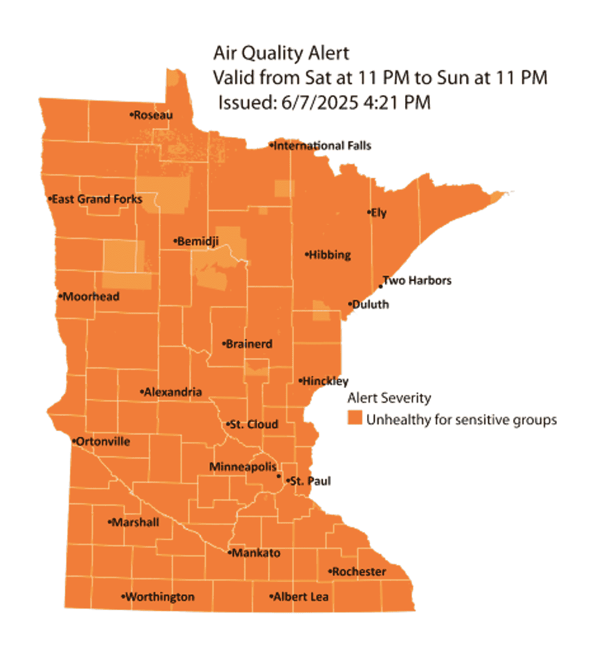 Air quality alert issued due to wildfire smoke for all of Minnesota