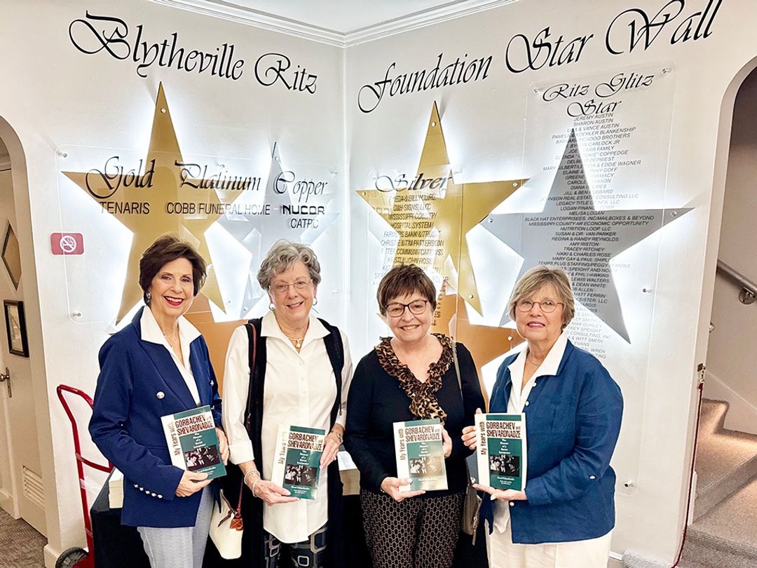 P.E.O. members greet guests at the Ritz Civic Center