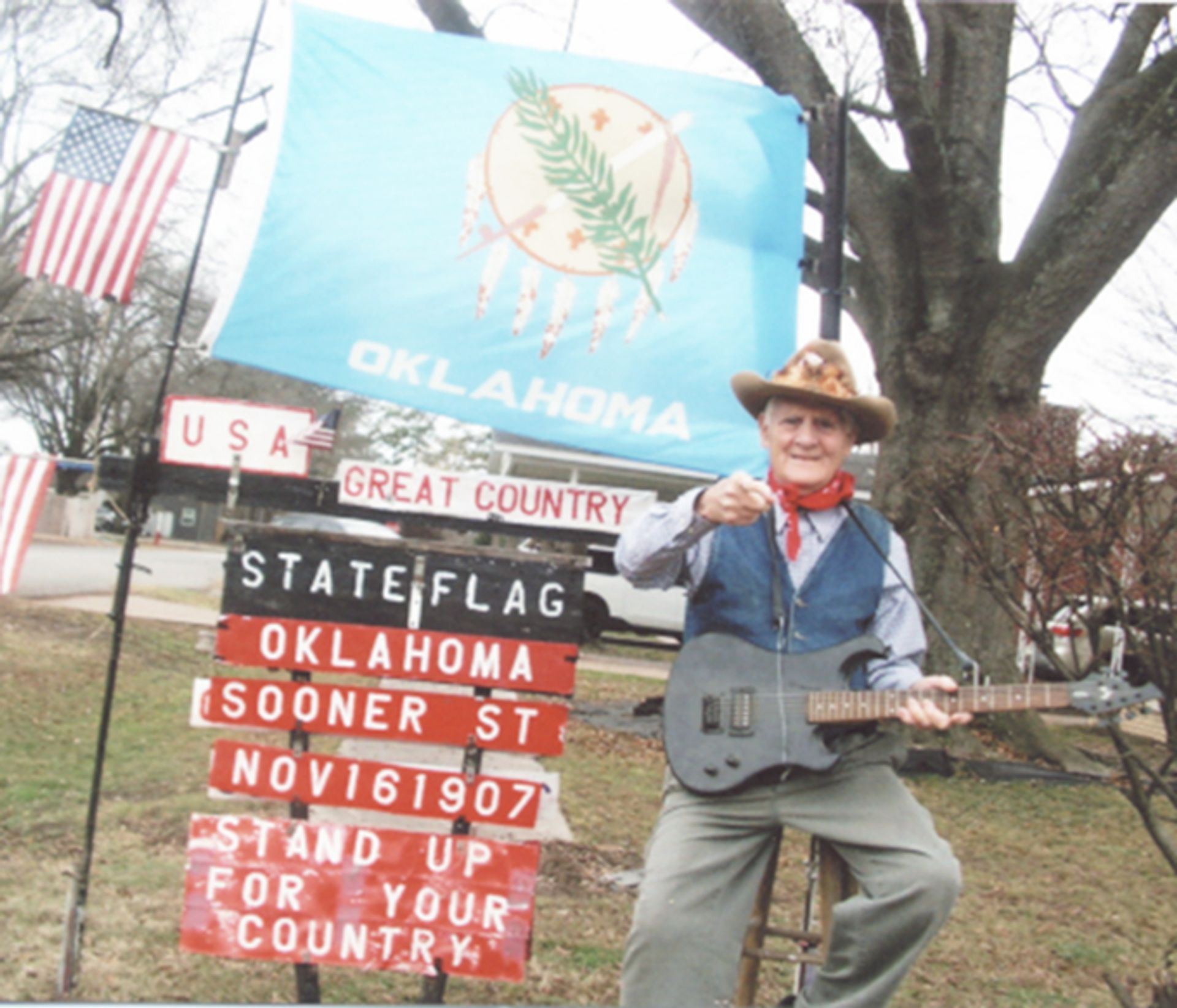 The Flagman displaying the Oklahoma Flag