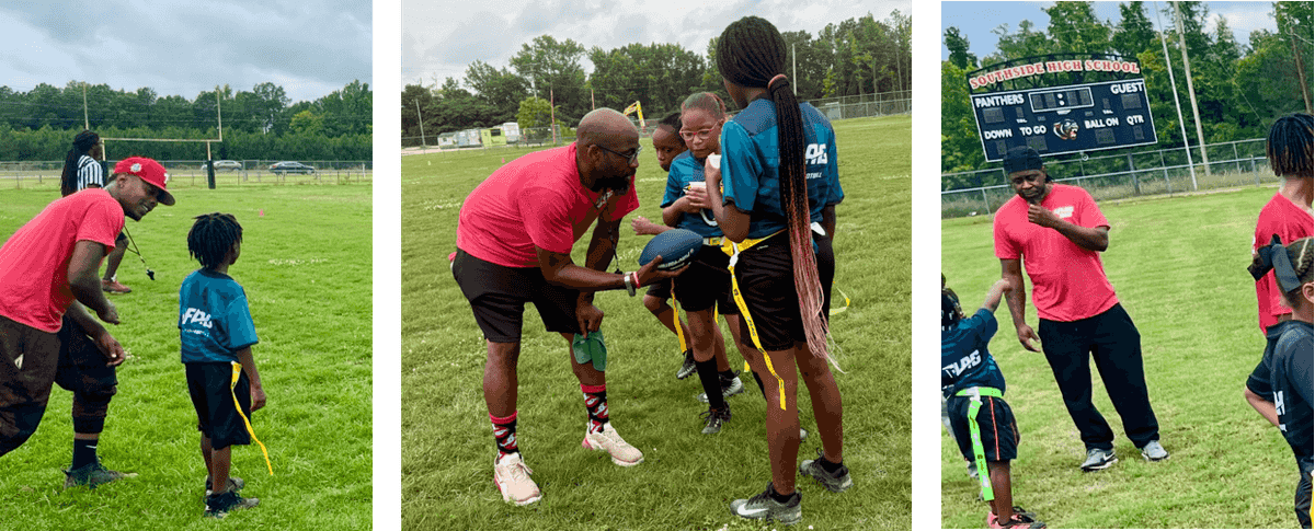 Coaches dedicating their time to kids of Flag Football Leagu...