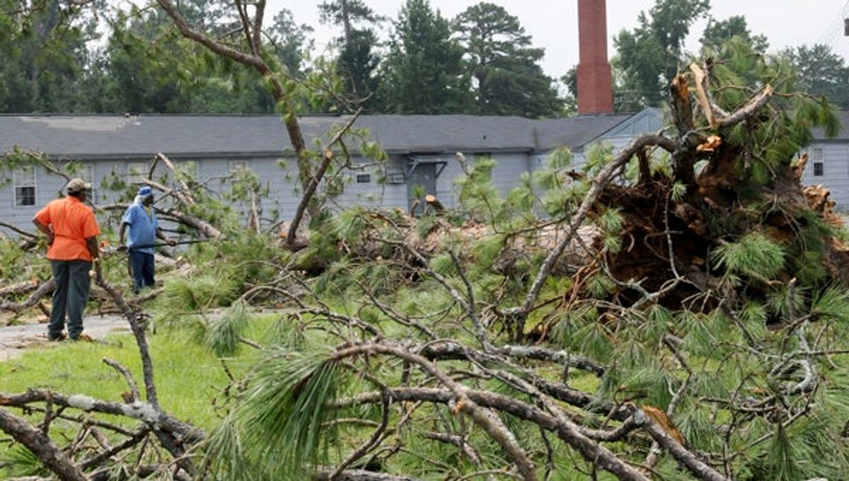Work crews work to clean up storm damage at Craig Field
