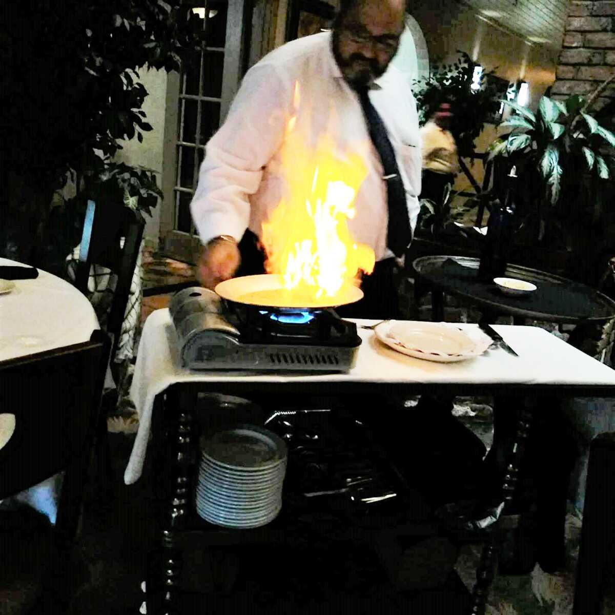 Opa! Let's celebrate flaming cheese at Kari'is Surf & Sirloin