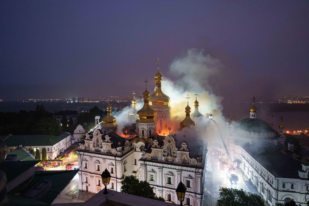 Large-scale Russian attack sparks fire at historic monastery...