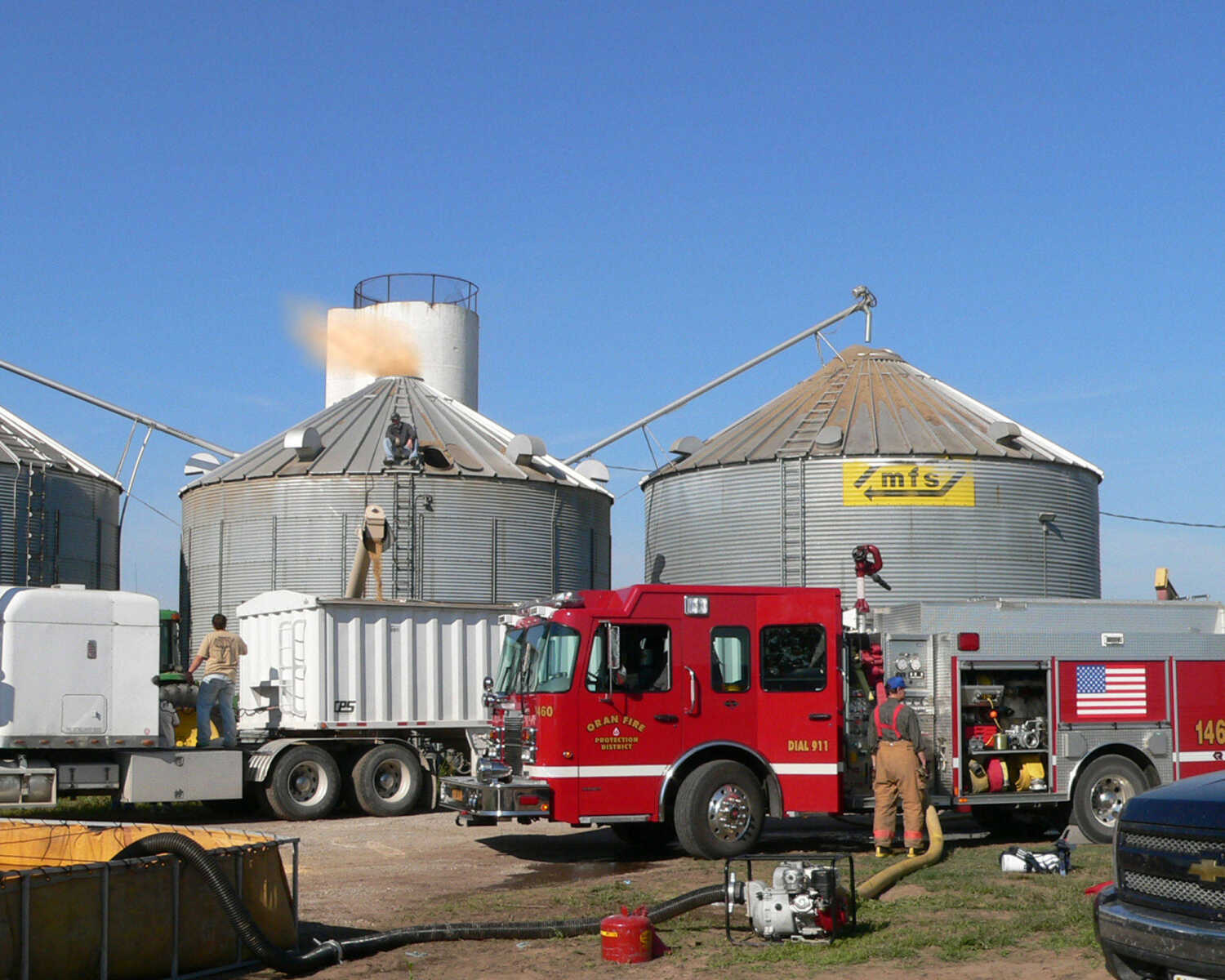 Oran Fire District at Grain Bin Fire