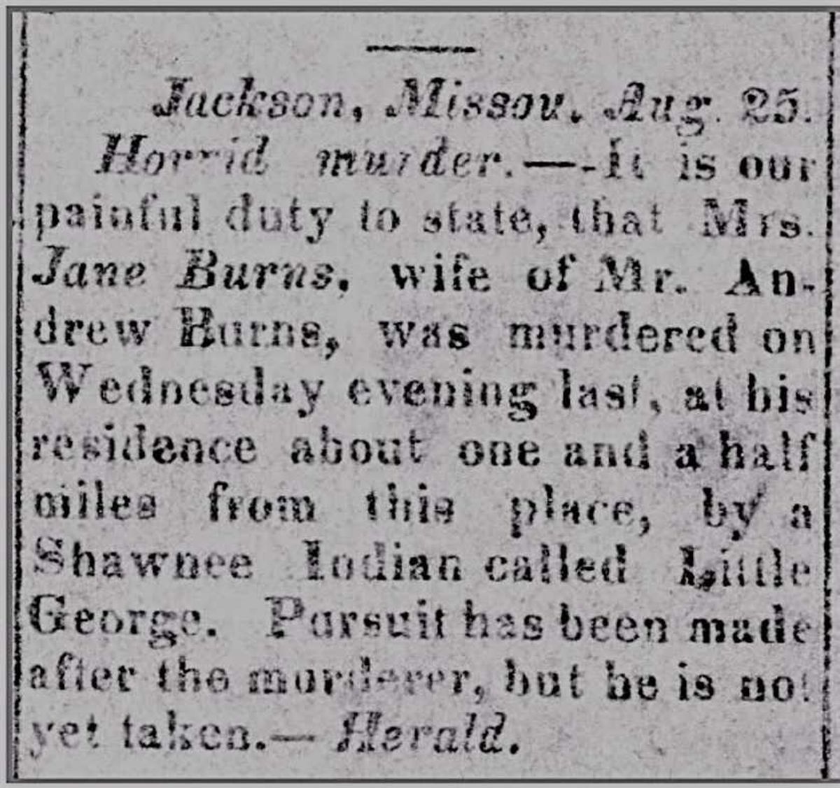 A 200-year-old crime: The murder of Mrs. Jane Burns