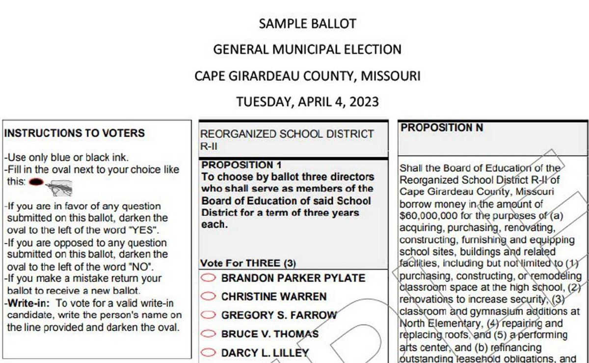 Sample ballot posted for April 4 Cape Girardeau County elect...