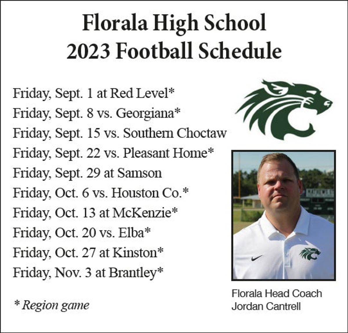 Florala announces 2023 football schedule