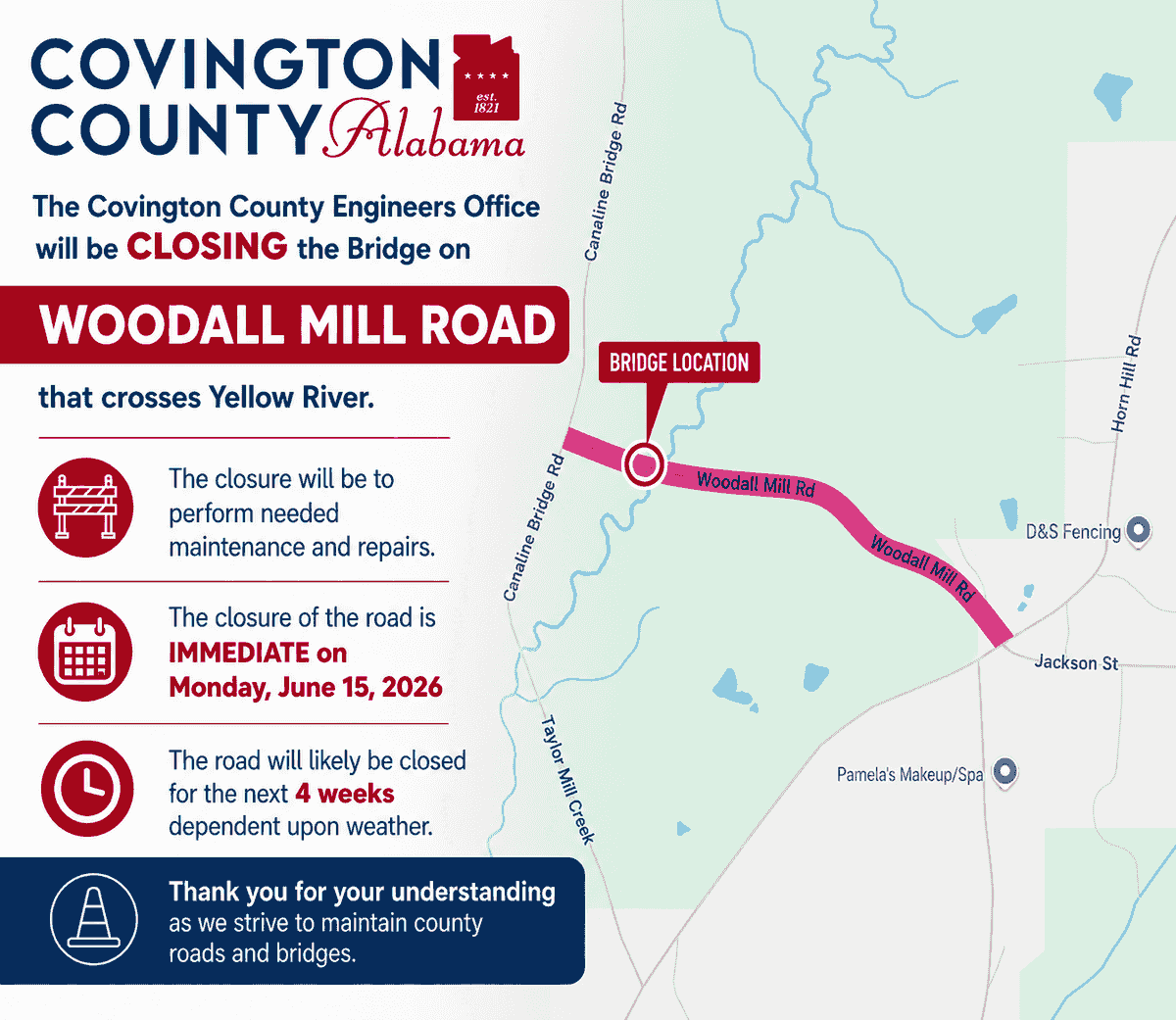 Woodall Mill Road Bridge closed for repairs