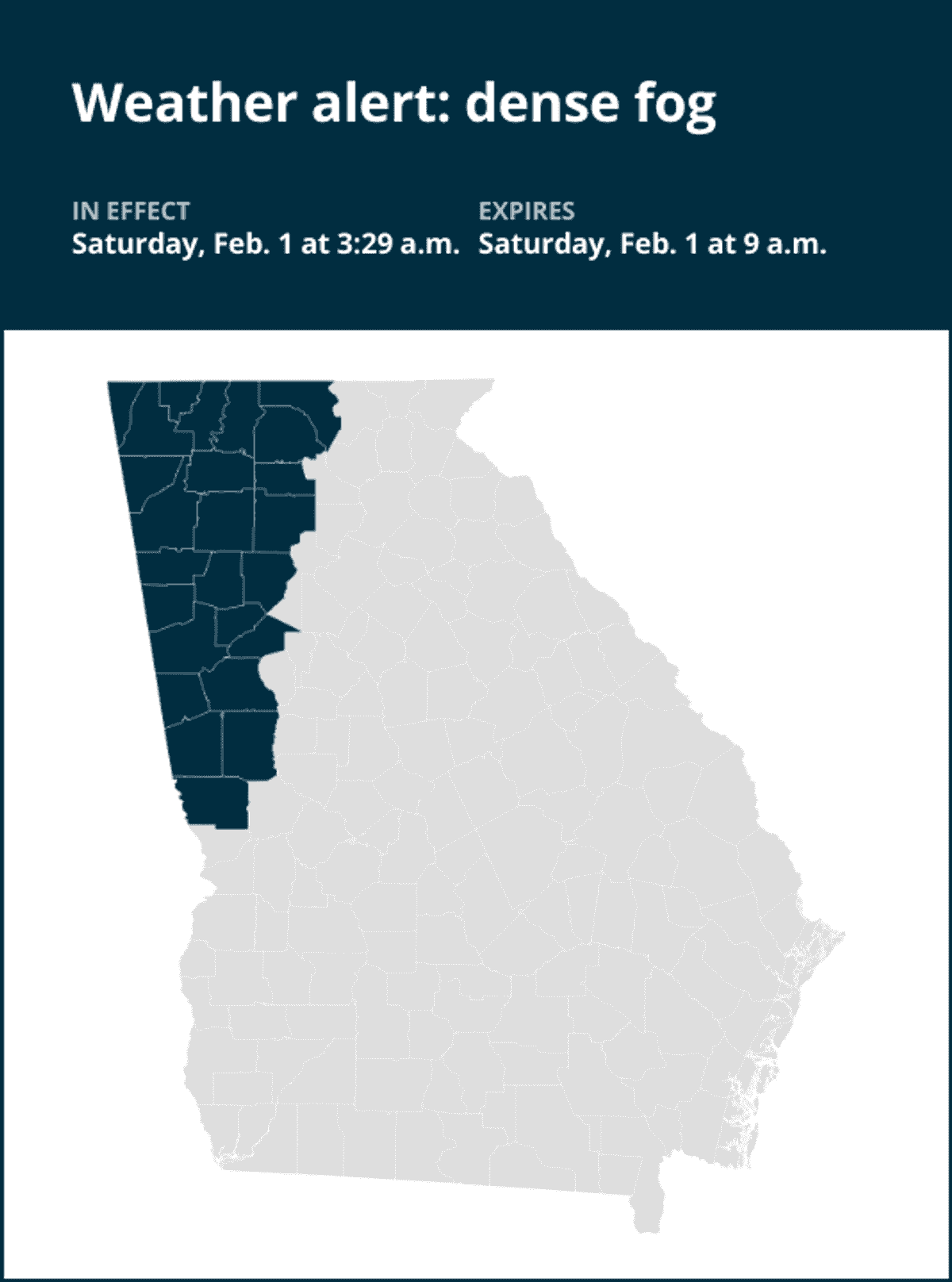 Prepare for dense fog in West Georgia until Saturday morning