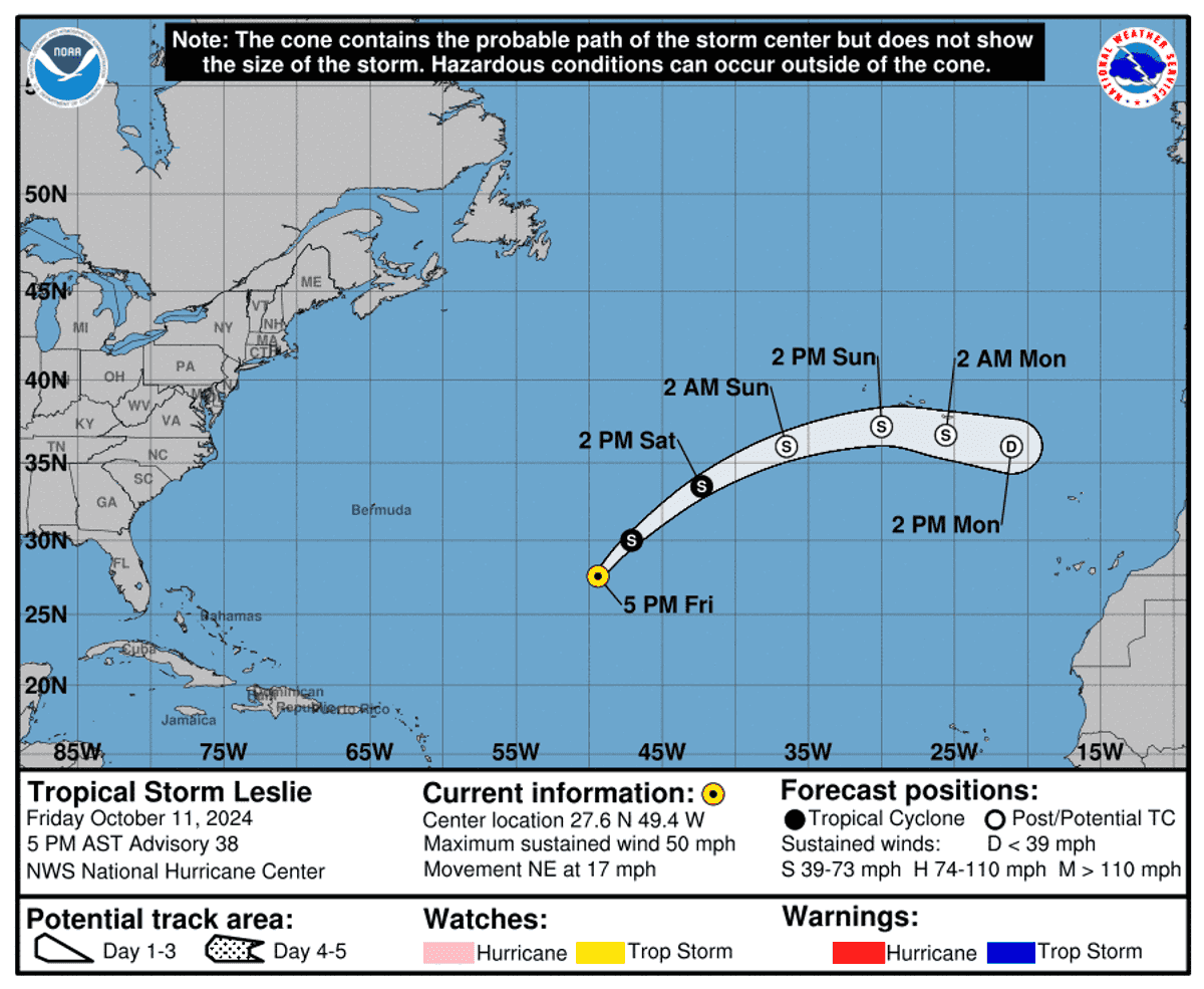 Tropical Storm Leslie: Friday, Oct 11 update from the National Hurrica...