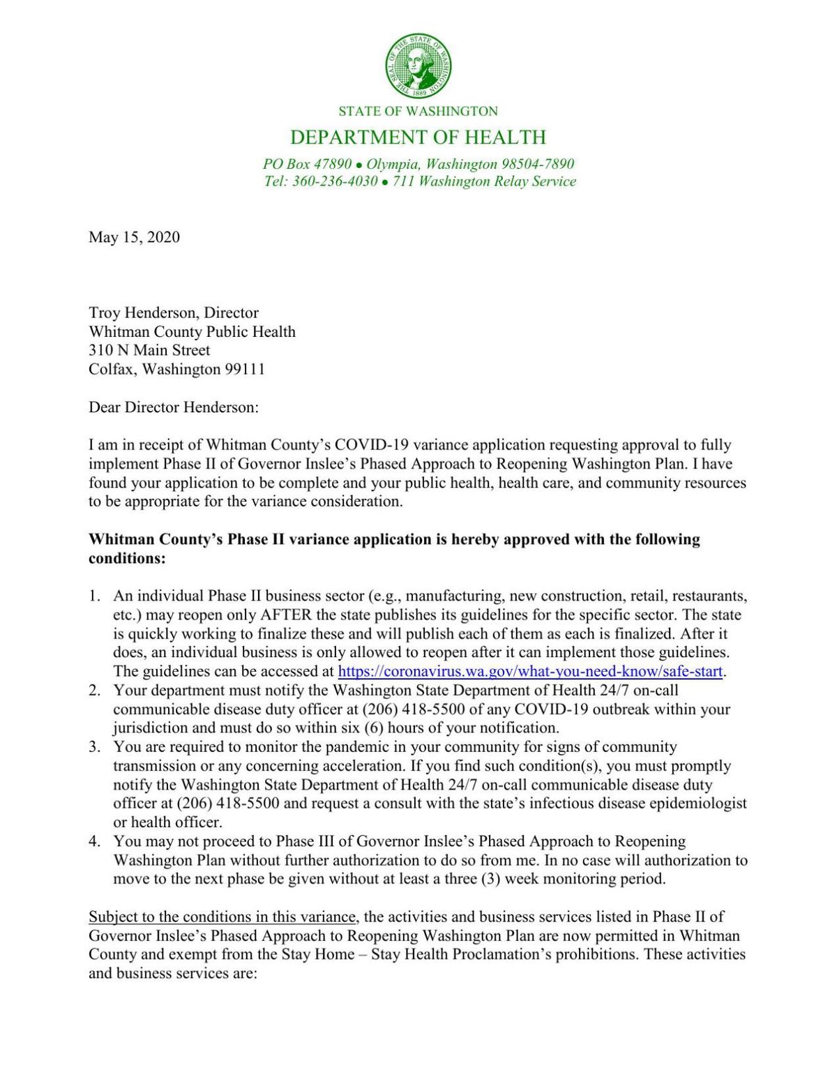 Phase 2 approval: Whitman County businesses can begin reopening